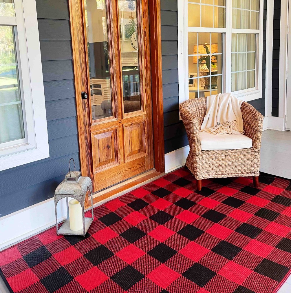 Product - 6' x 9' Buffalo Plaid Outdoor Mat, Red/Black | 6' x 9 ...