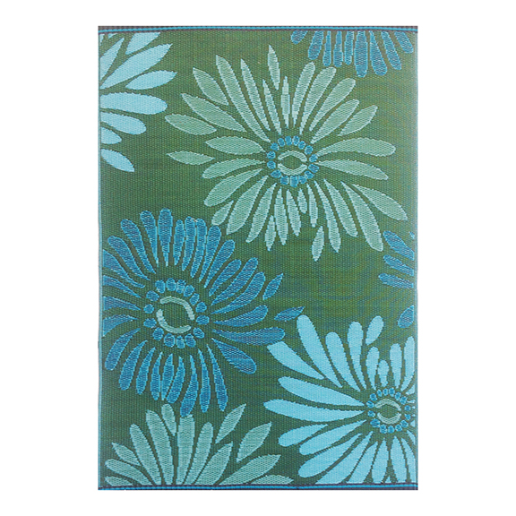 Product - 6' x 9' Daisy Outdoor Mat, Aqua/Green | 6' x 9' Daisy Outdoor ...