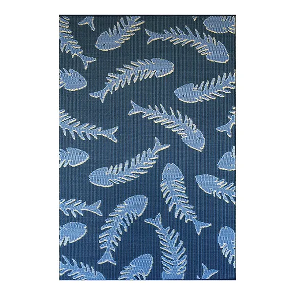 Product - 4' x 6' Fishbone Outdoor Mat, Navy/Periwinkle | 4' x 6 ...