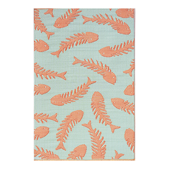 Product - 5' x 8' Fishbone Outdoor Mat, Aqua/Salmon | 5' x 8' Fishbone ...