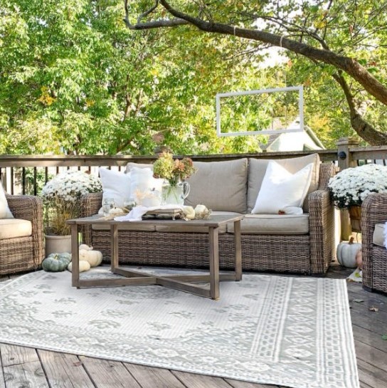 Product - 6' x 9' Floral Outdoor Mat, Alabaster | 6' x 9' Floral ...