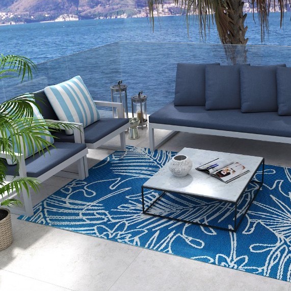 Product - 4' x 6' Palm Leaf Outdoor Mat, Turquoise White | 4' x 6' Palm ...