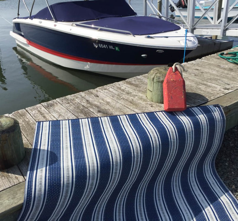 Product - 8' Vertical Stripe Outdoor Runner Mat, Blue White | 8 ...