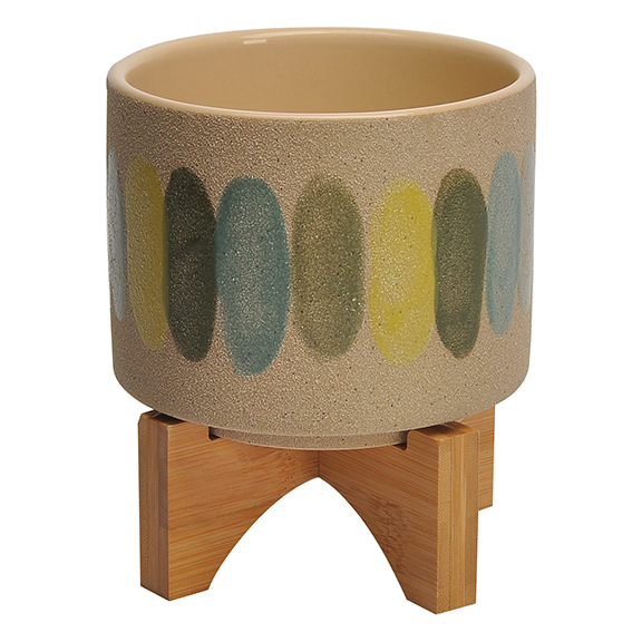 Product - Painted Stripe Cache Pot, 5" x 6", Green Multi-color ...