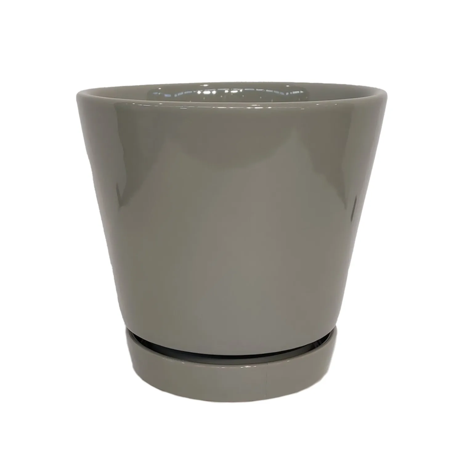Product - Flaired Pot with Attached Saucer, 4.5" x 4", Gloss Grey ...