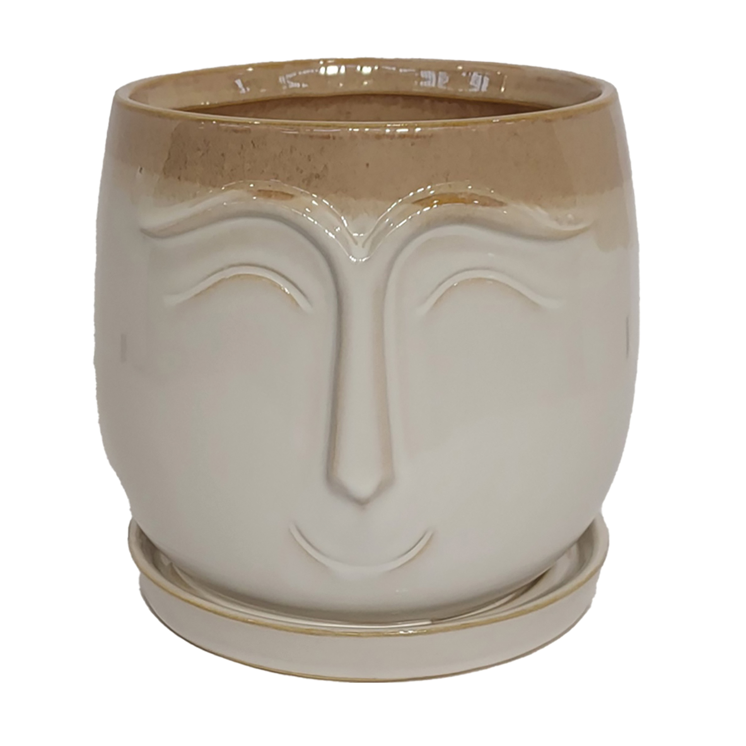 Product - Happy Pot with Attached Saucer, 6'' x 5'', Cream & Tan ...