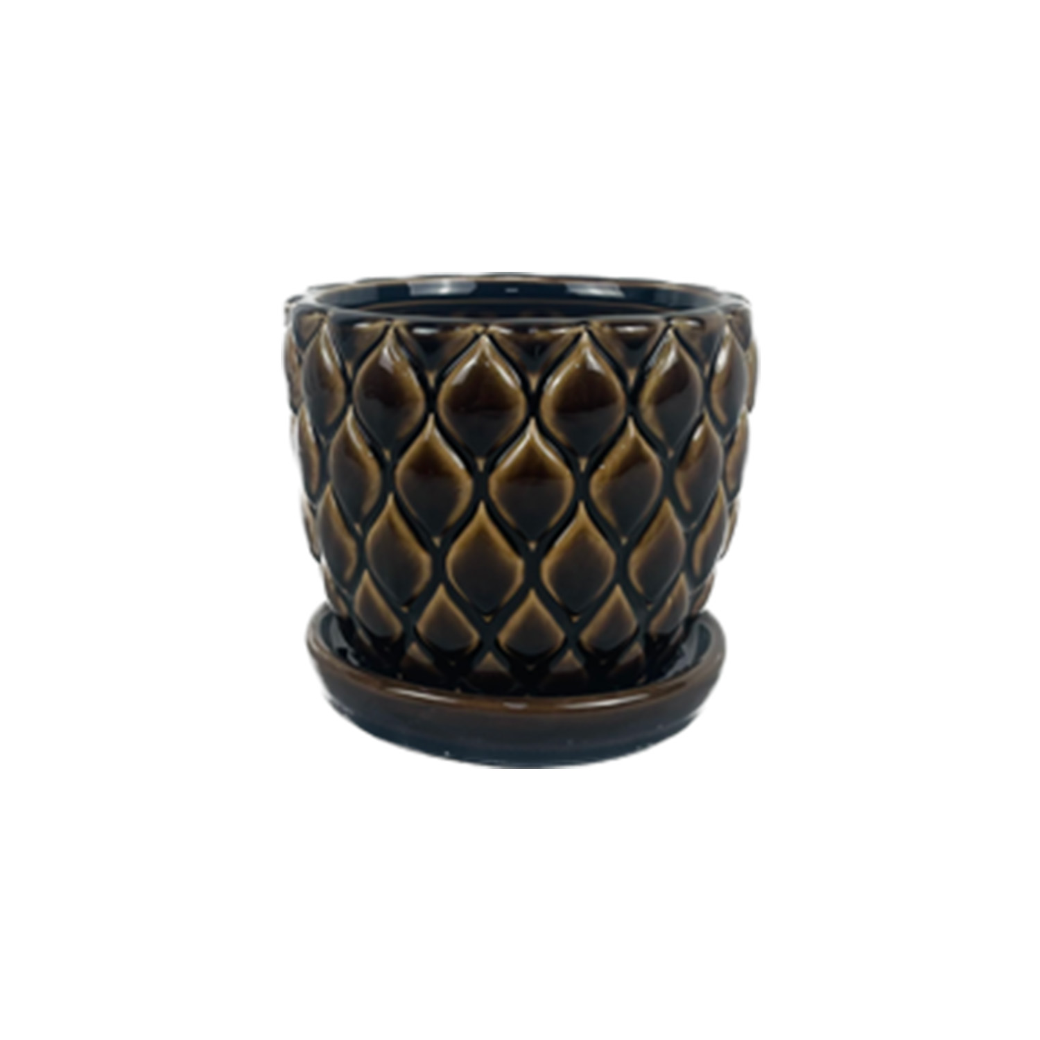 Product - Cassia Pot with Attached Saucer, 7" x 6.25", Chestnut ...