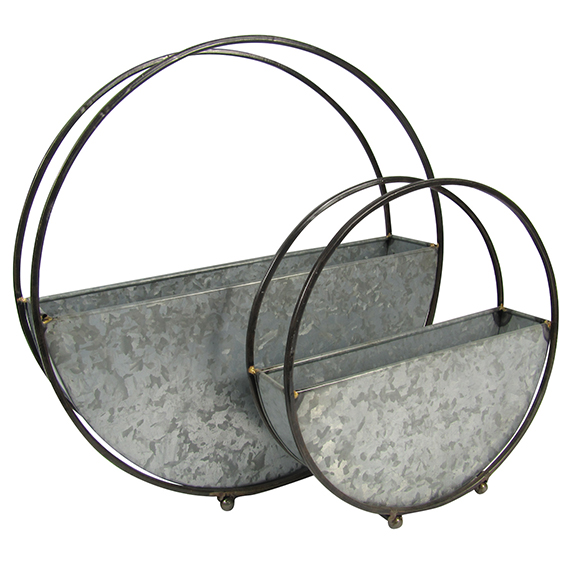 Product - 12" Small Galvanized Hoop Planter, Zinc/Black | 12" Small ...