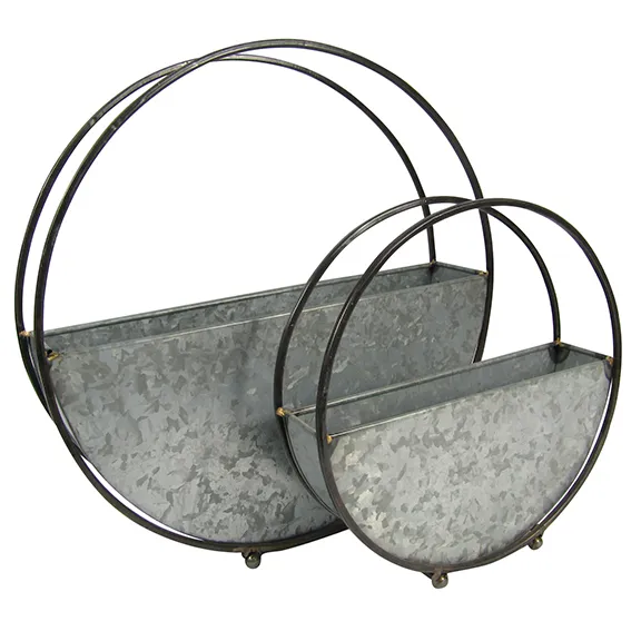 Product - 17" Large Galvanized Hoop Planter, Zinc/Black | 17" Large ...