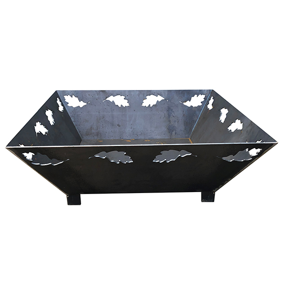Product - 40" Square BORCON Fire Pit with Oak Leaf Garland, Raw Steel ...